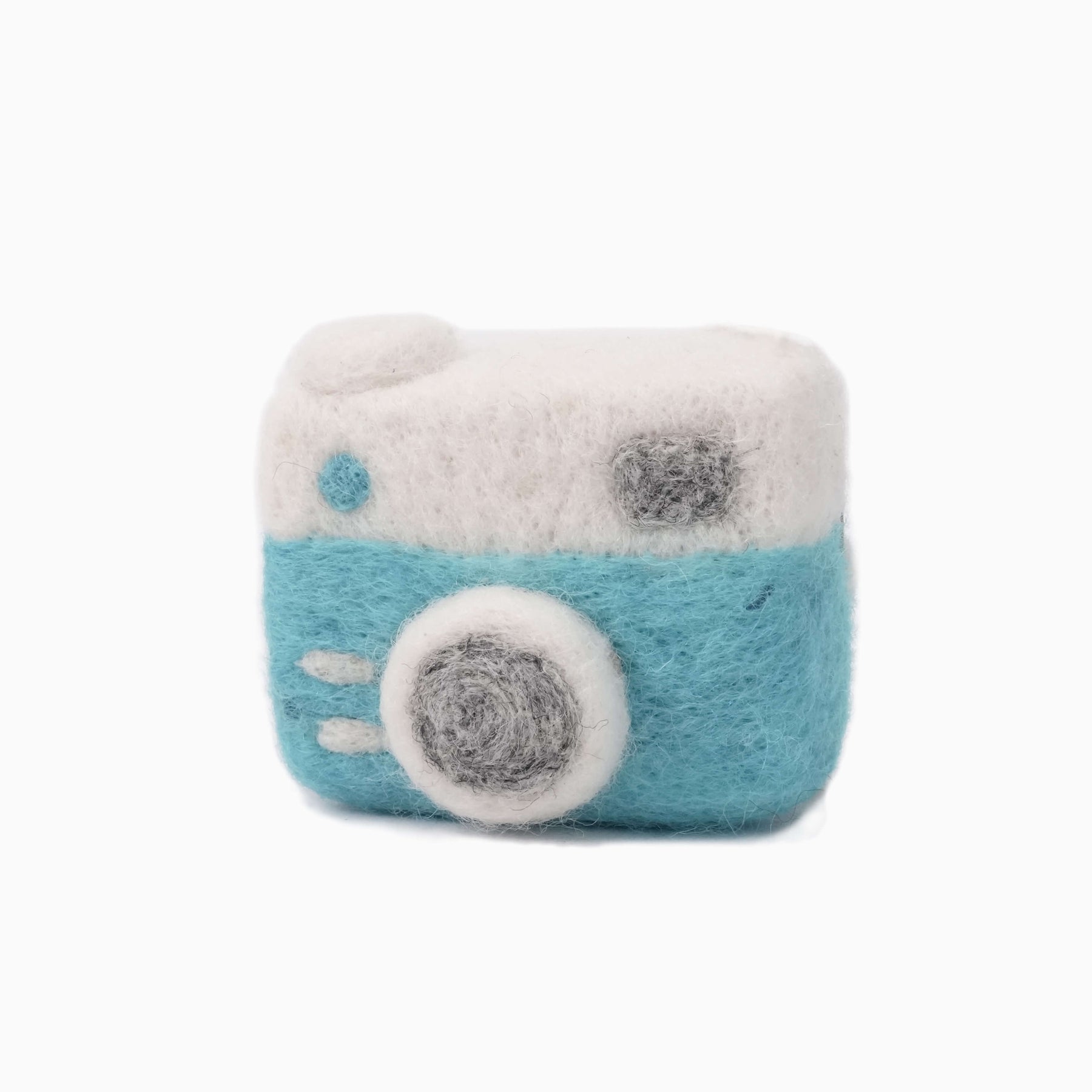Blue Camera Wool Car Charm – Handmade Felt Accessory – Woolbuddy
