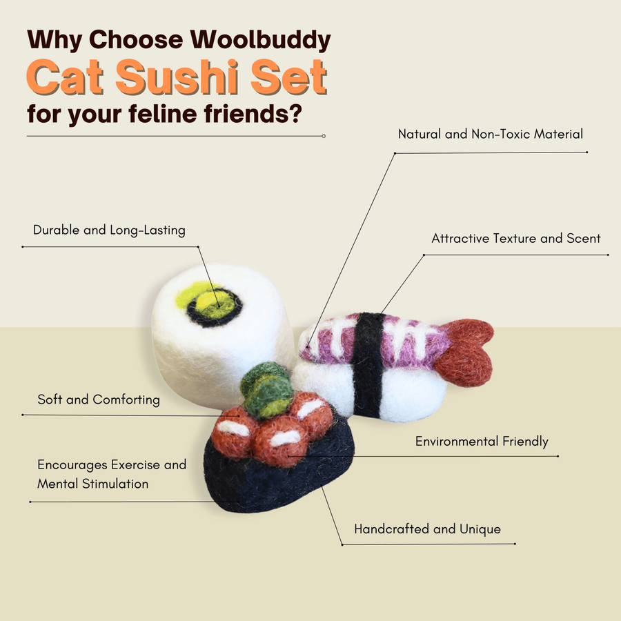 Cat Toy Sushi Set – Handmade Wool Felt Sushi Toys for Interactive Cat ...