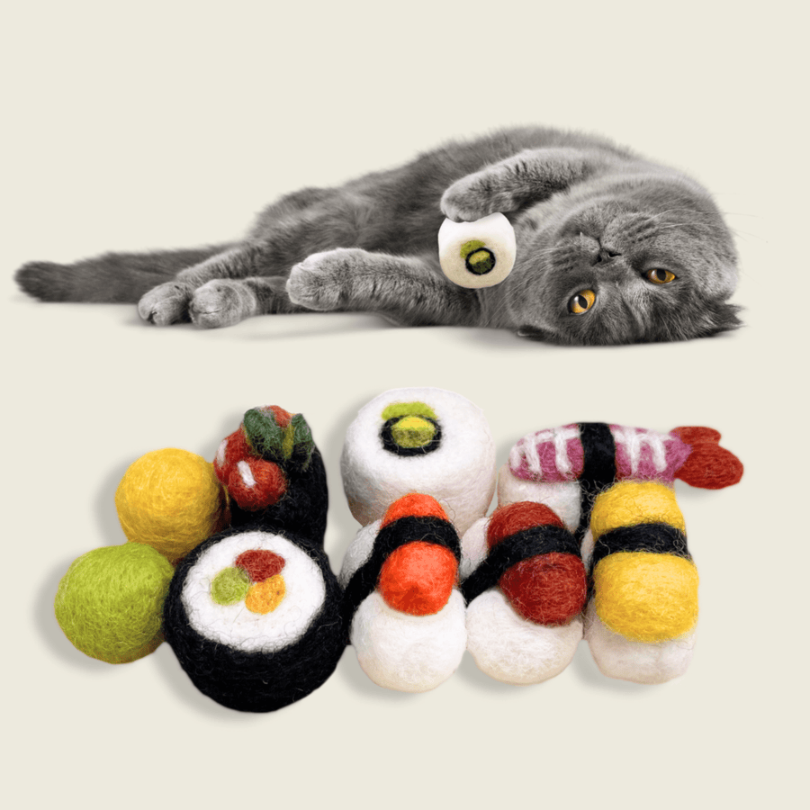 Cat Toy Sushi Set – Handmade Wool Felt Toys for Cats | Woolbuddy