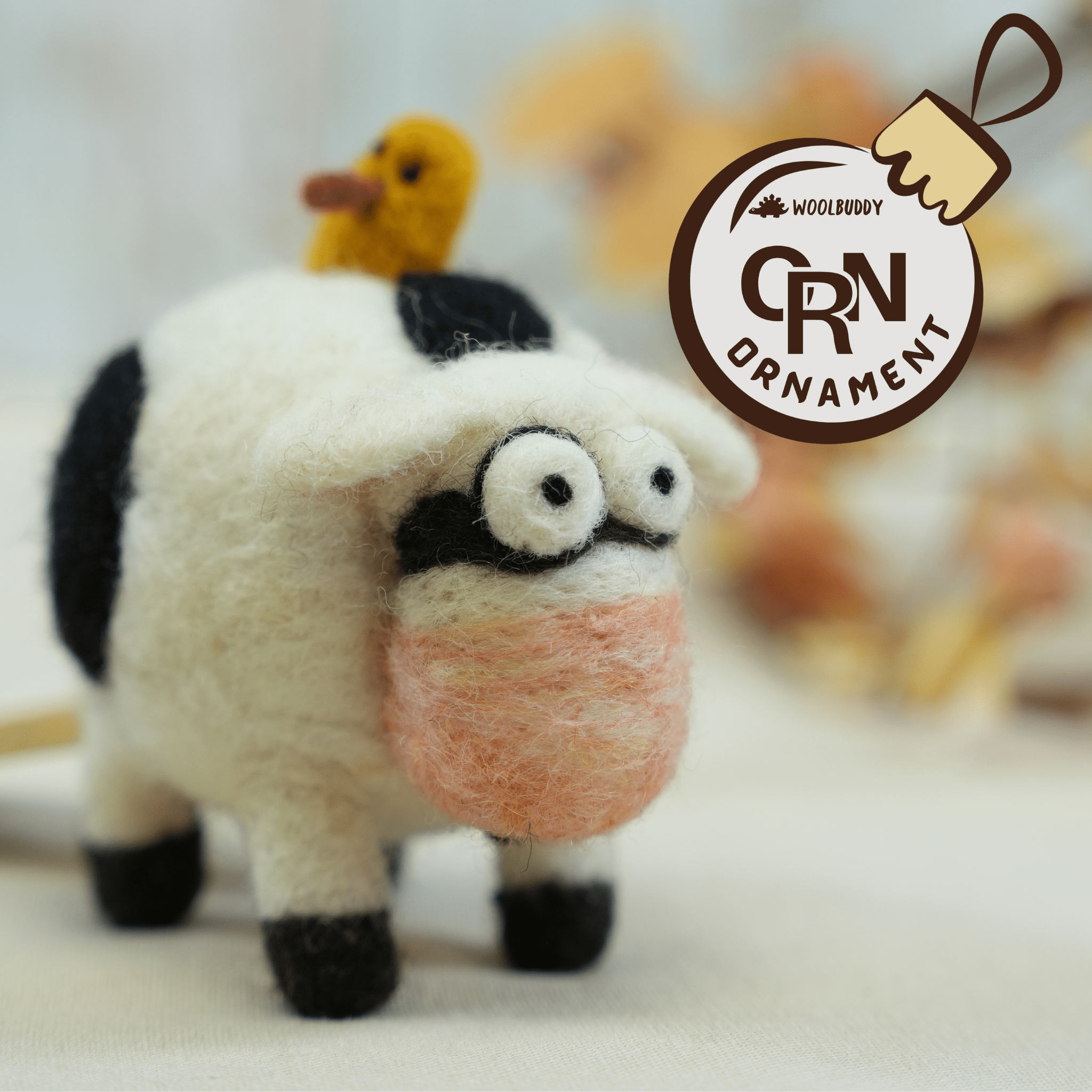 Wool Felt Cow Charm – Handmade Bag & Desk Accessory | Woolbuddy