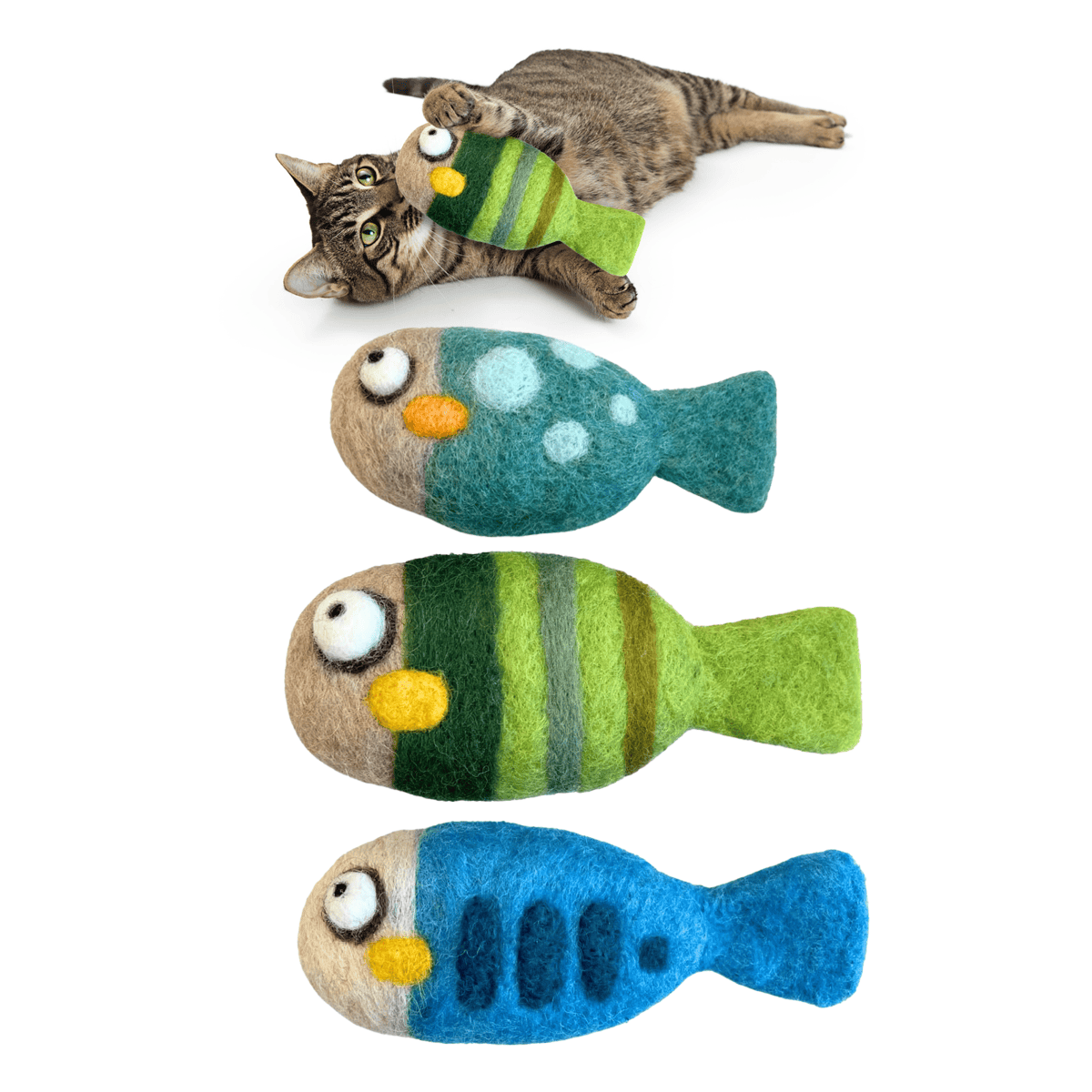 Woolbuddy Felted Fish Cat Toy – Handmade Natural Wool Toy for Cats